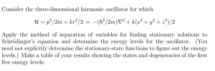 Solved Consider the three-dimensional harmonic oscillator | Chegg.com