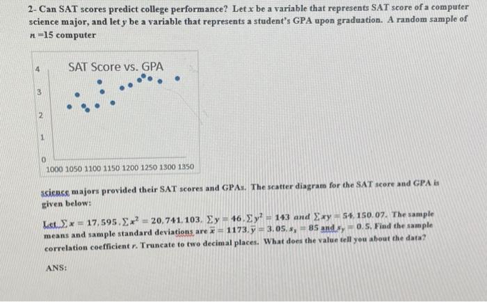 Solved 2- Can SAT scores predict college performance? Let x | Chegg.com
