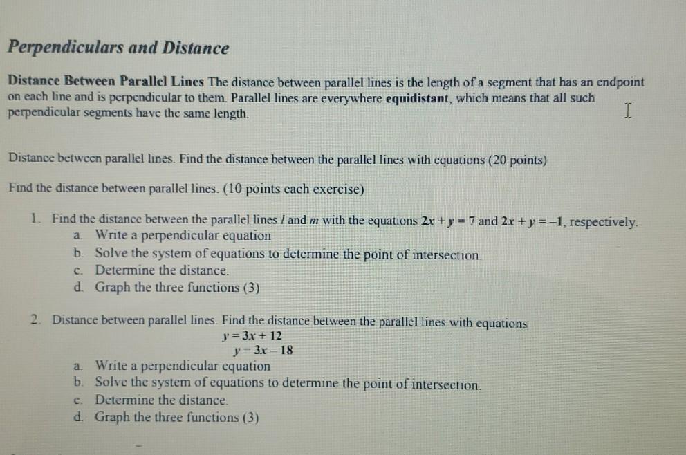 Solved Perpendiculars and Distance Distance Between Parallel | Chegg.com
