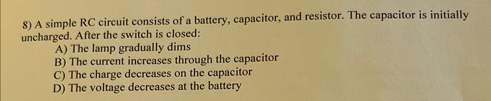 Solved A simple RC circuit consists of a battery, capacitor, | Chegg.com