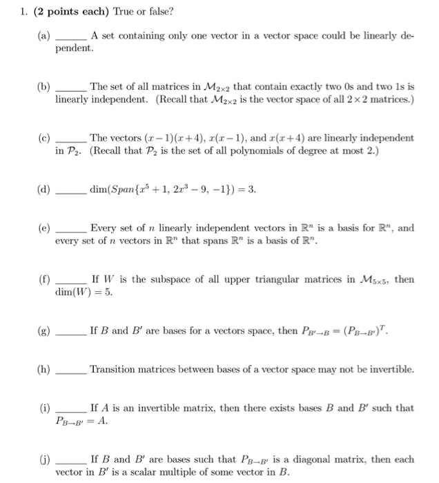 Solved 1. (2 points each) True or false? (a)_ _A set | Chegg.com