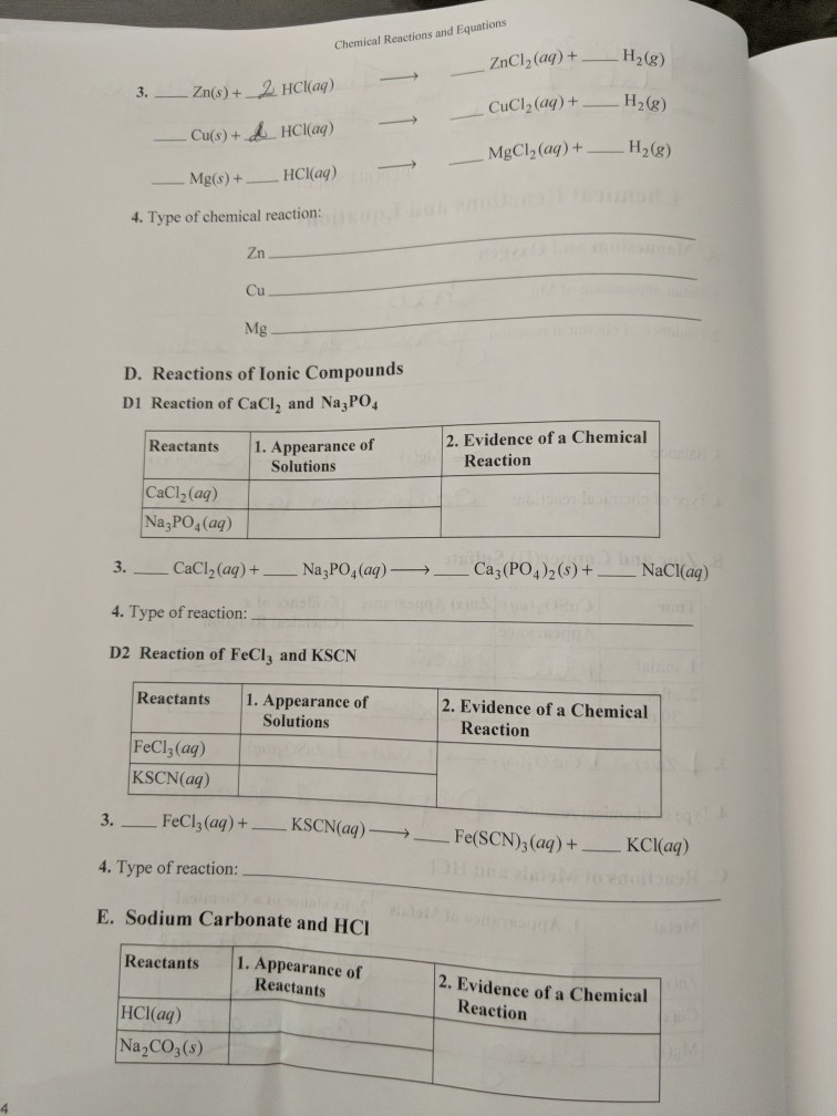 Solved Chemical Reactions and Equations ZnCl2(aq) + H2(g) 3. | Chegg.com