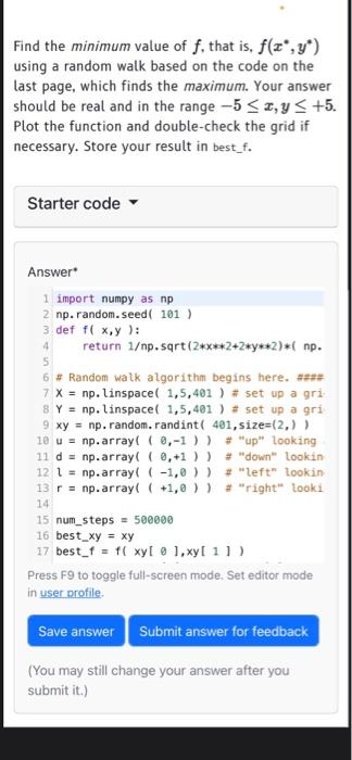 Finding a Minimum Using a Random Walk Consider the | Chegg.com