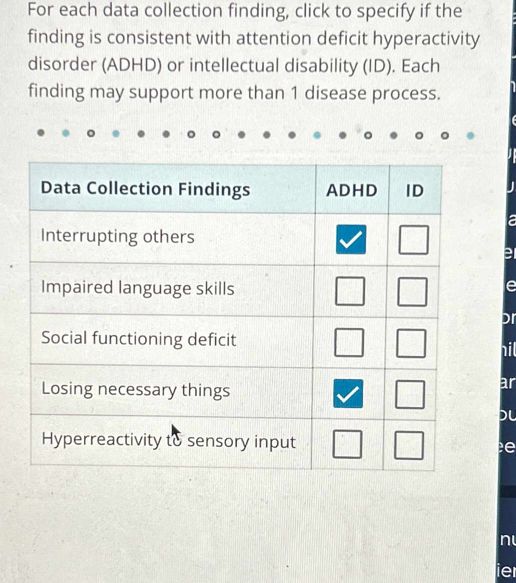 Solved For each data collection finding, click to specify if | Chegg.com