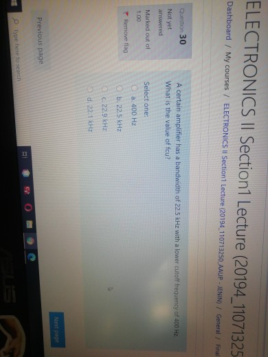 Solved ELECTRONICS II Section1 Lecture (20194_11071325 | Chegg.com