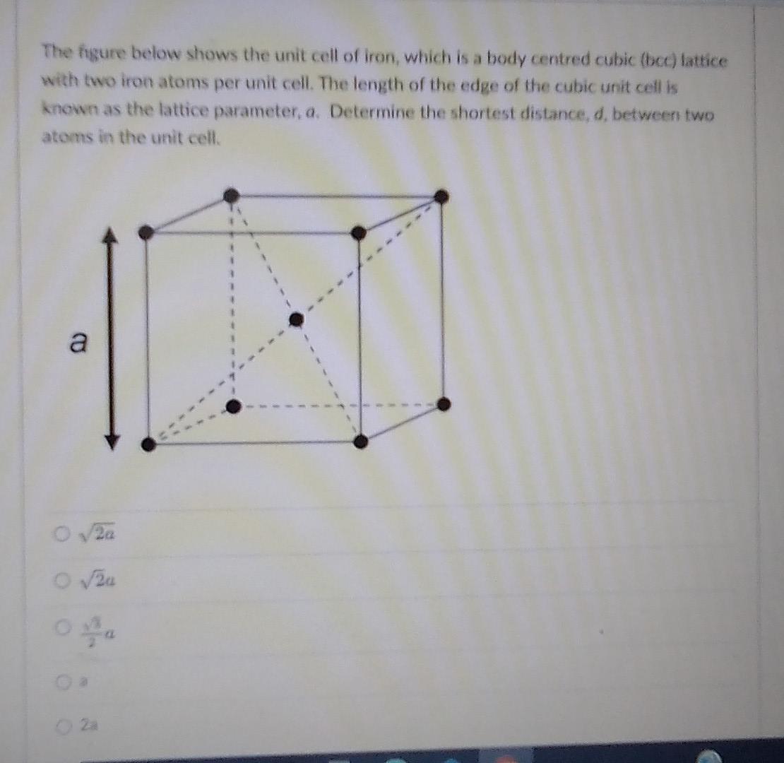Solved The figure below shows the unit cell of iron, which | Chegg.com