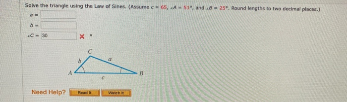 Solved Solve the triangle using the Law of Sines. (Assume c | Chegg.com