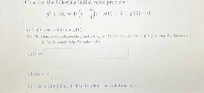 Solved Consider the following initial value problem: y" + | Chegg.com