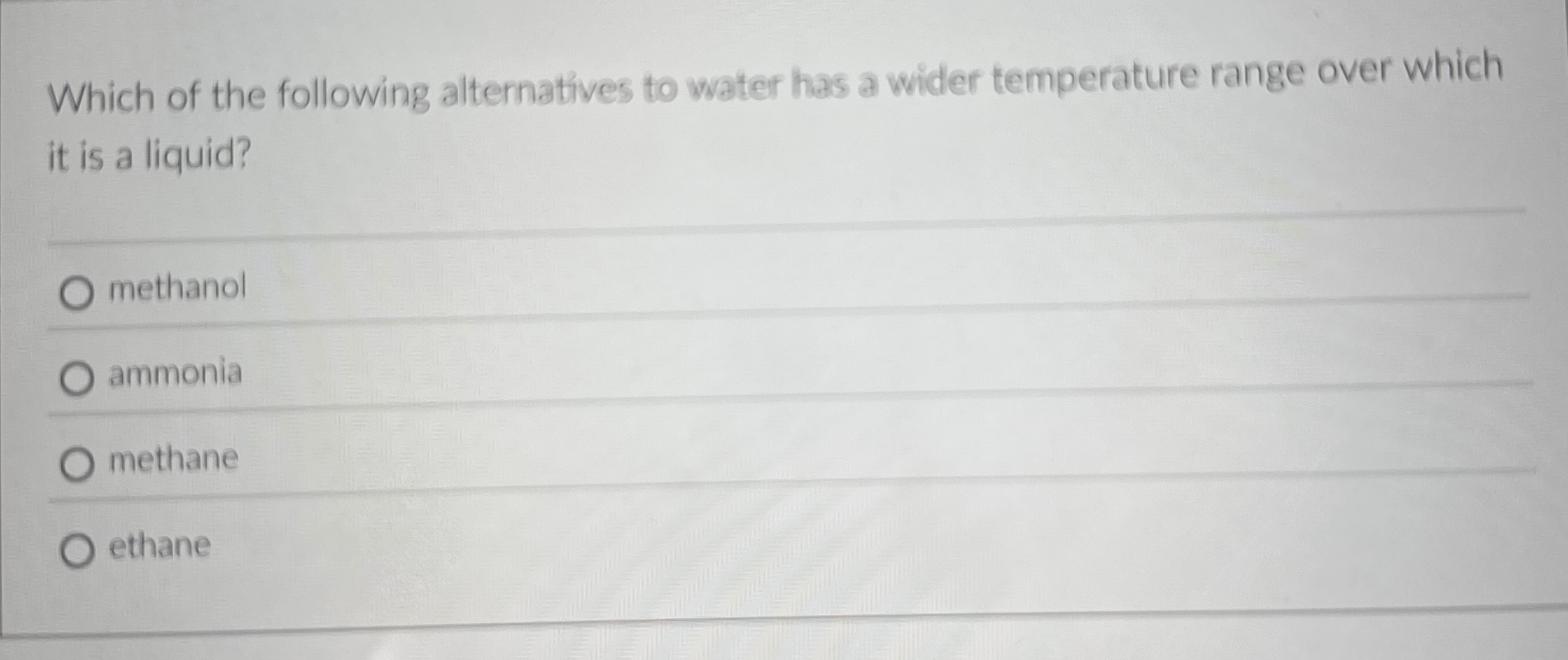 High Quality SOLUTION Which of the following alternatives to water has ...