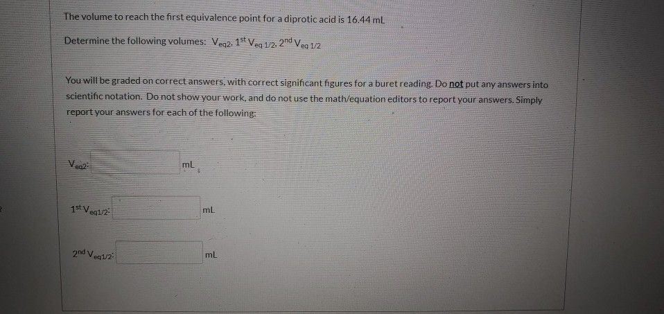 Solved The volume to reach the first equivalence point for a | Chegg.com
