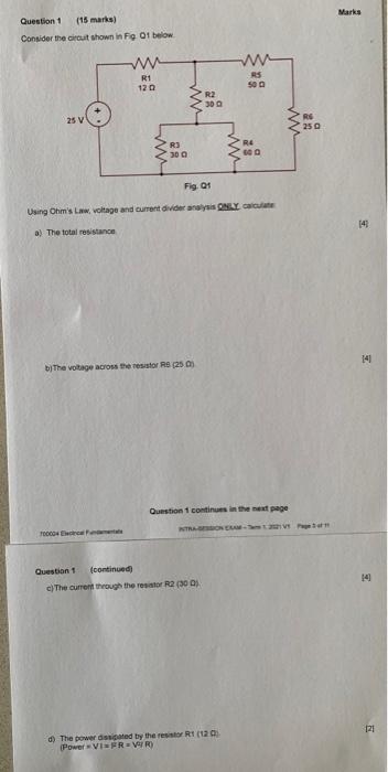 Solved Question 1 (15 marks) Consider the circut shown in Fo | Chegg.com