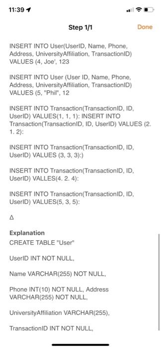 Solved Step 1/1 Done If I wanted to create a database | Chegg.com