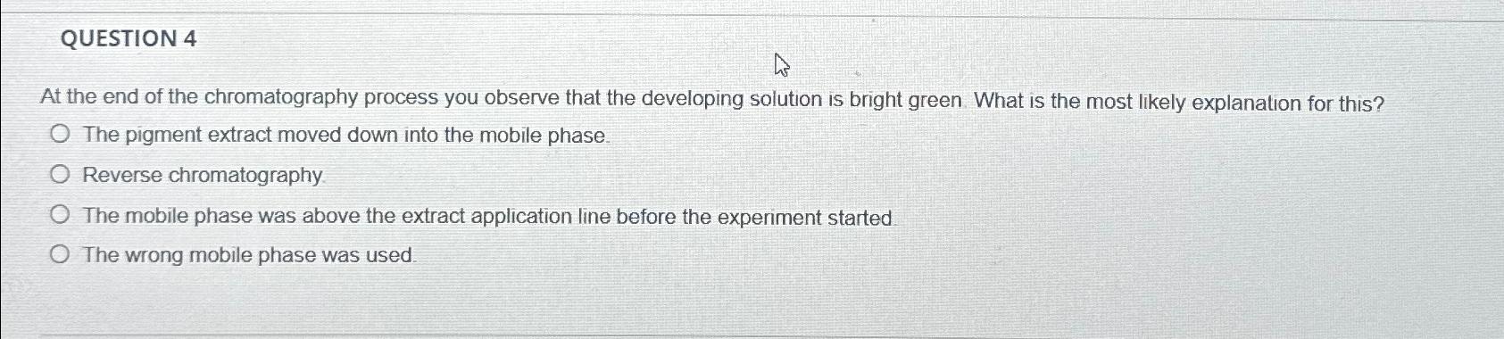 Solved QUESTION 4At the end of the chromatography process | Chegg.com