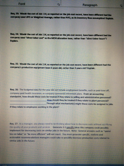 Font P aragraph Req. 4 The production engineers | Chegg.com