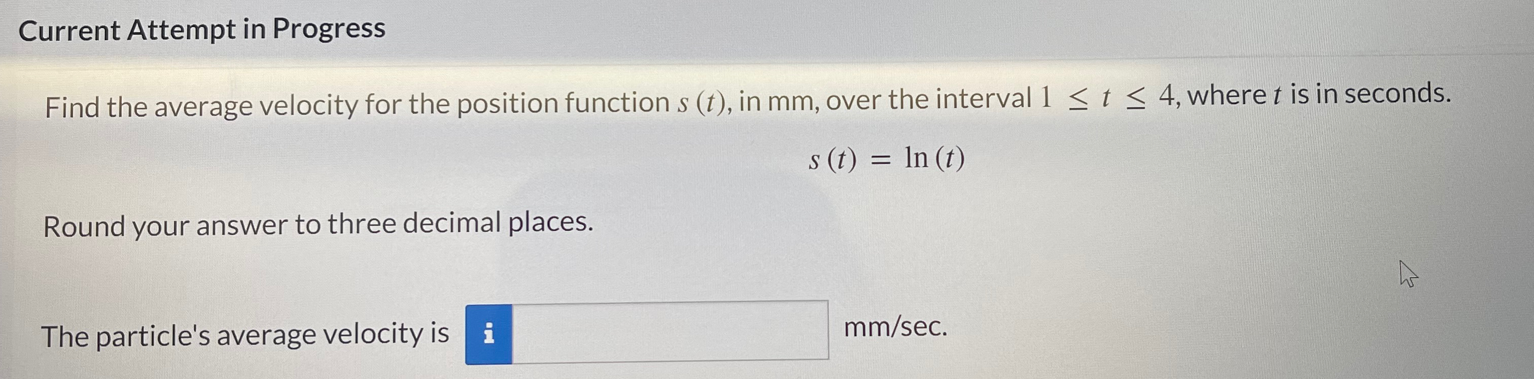Solved Current Attempt in ProgressFind the average velocity | Chegg.com