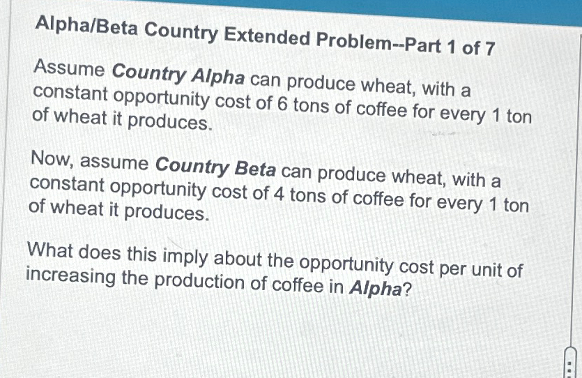 Solved Alpha/Beta Country Extended Problem--Part 1 ﻿of | Chegg.com