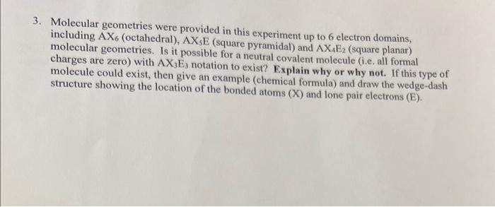 Solved 3. Molecular geometries were provided in this | Chegg.com