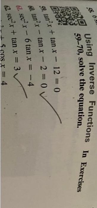 Solved Using Inverse Functions In Exercises 59-70, solve the | Chegg.com