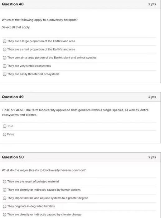 Solved Which of the following apply to biodiversity | Chegg.com
