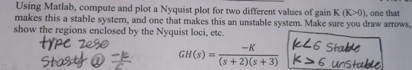 Solved Using Matlab, compute and plot a Nyquist plot for two | Chegg.com