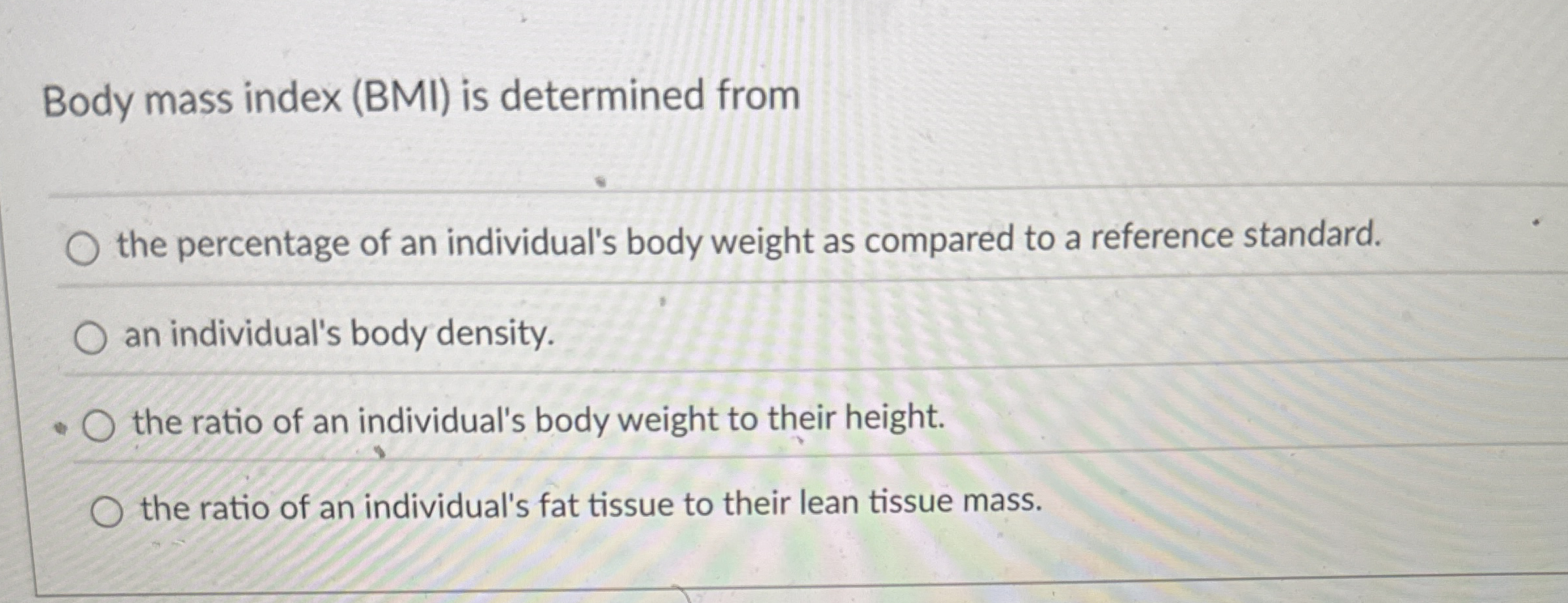 Solved Body mass index (BMI) ﻿is determined fromthe | Chegg.com