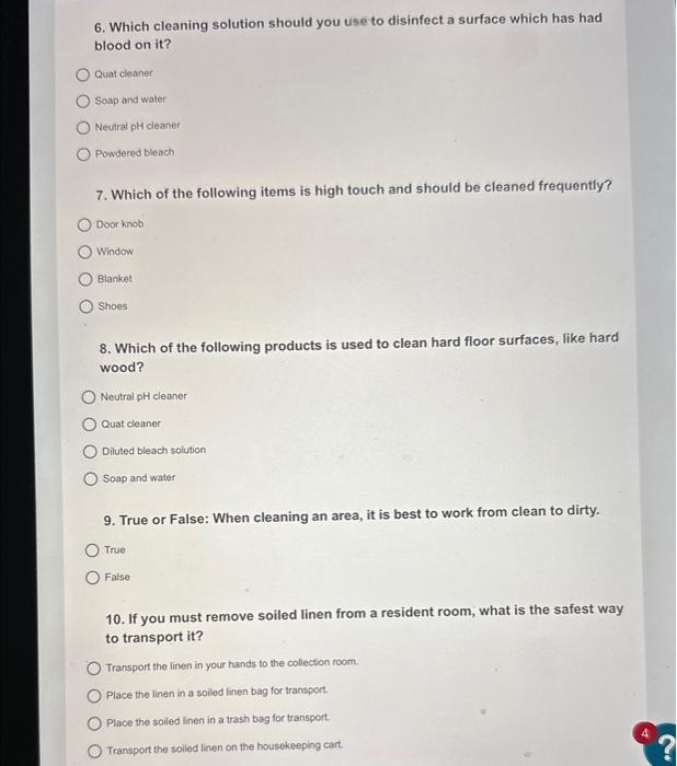 Solved 6. Which cleaning solution should you use to | Chegg.com