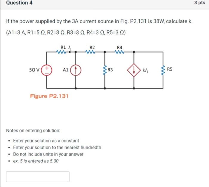 Solved If the power supplied by the 3 A current source in | Chegg.com
