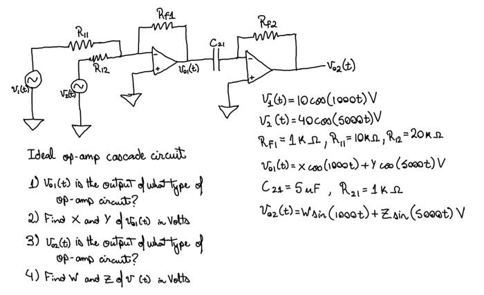 Solved Ideal op-amp cascade circuit 1) v01(t) is the output | Chegg.com