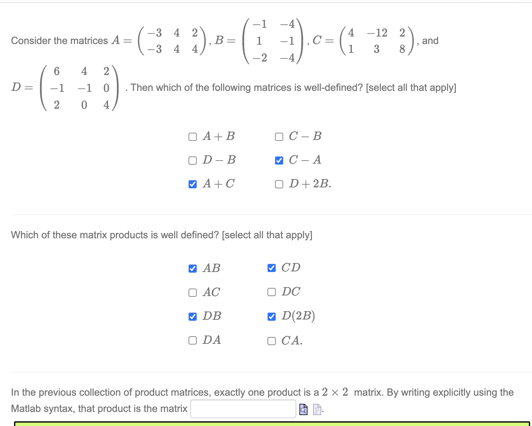 Solved Consider the matrices | Chegg.com