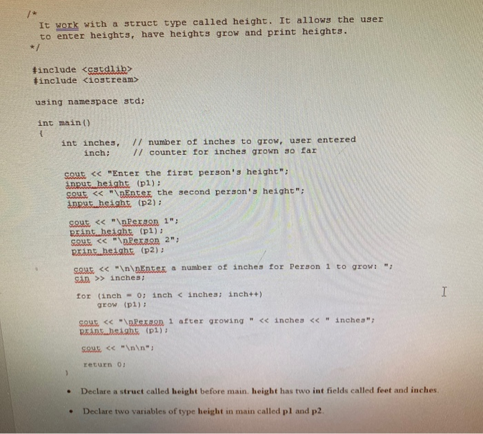 Solved It work with a struct type called height. It allows | Chegg.com