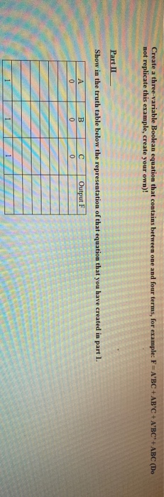Solved Create A Three Variable Boolean Equation That