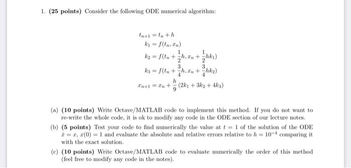 Solved 1. (25 points) Consider the following ODE numerical | Chegg.com