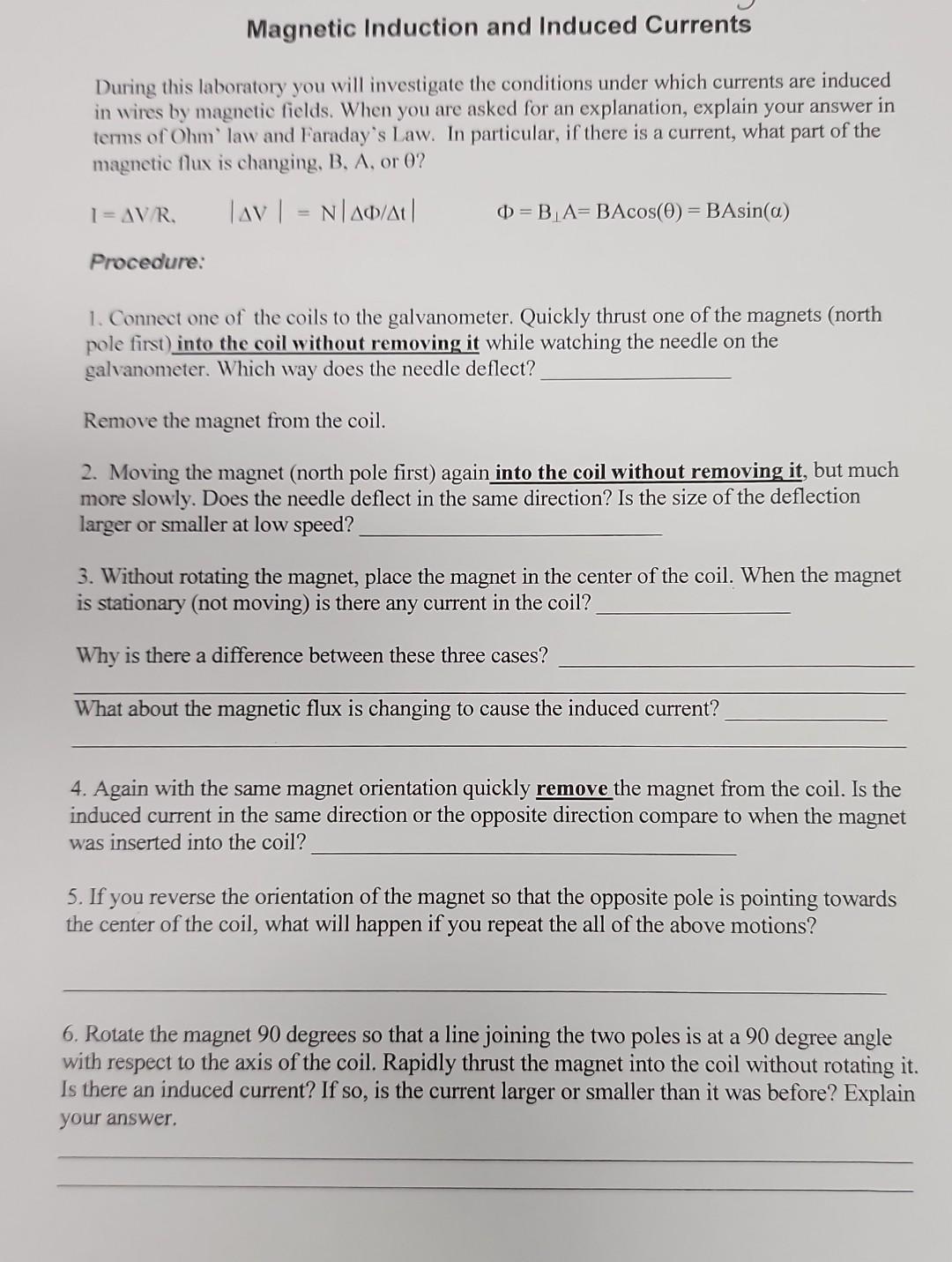 Solved Magnetic Induction and Induced Currents During this | Chegg.com