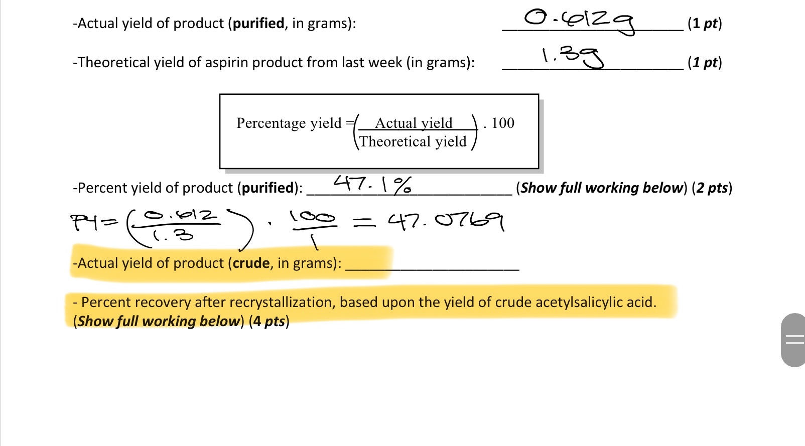 Solved Based on this infor-Actual yield of product | Chegg.com