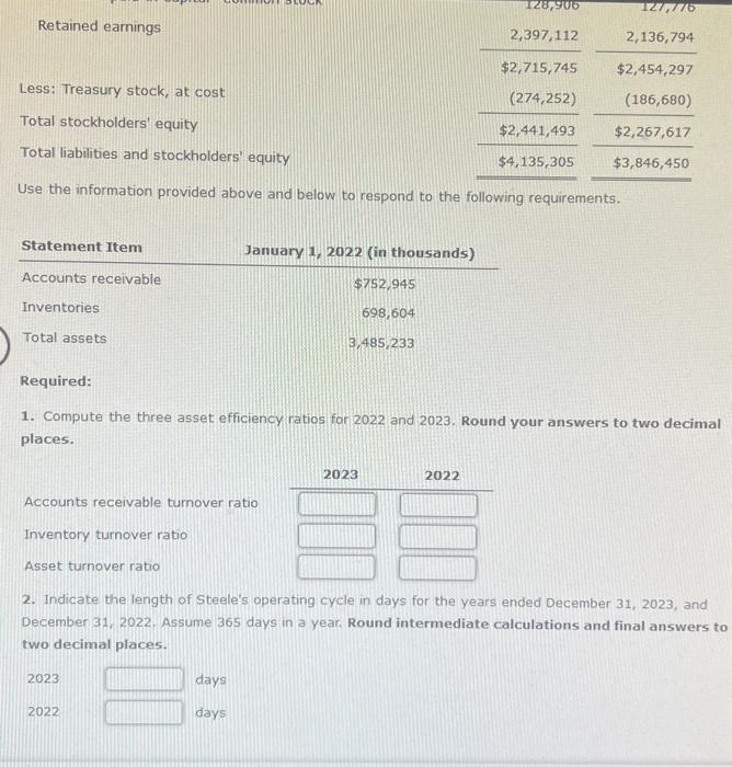 Solved Asset Efficiency Ratios Financial statements for | Chegg.com