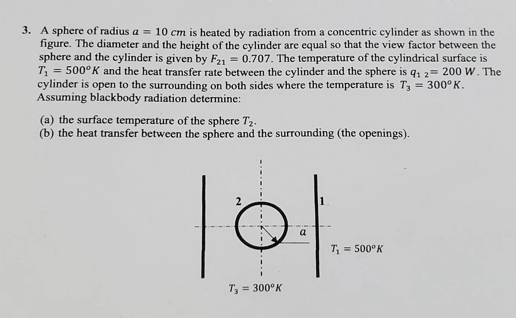 Solved 3. A sphere of radius a=10 cm is heated by radiation | Chegg.com