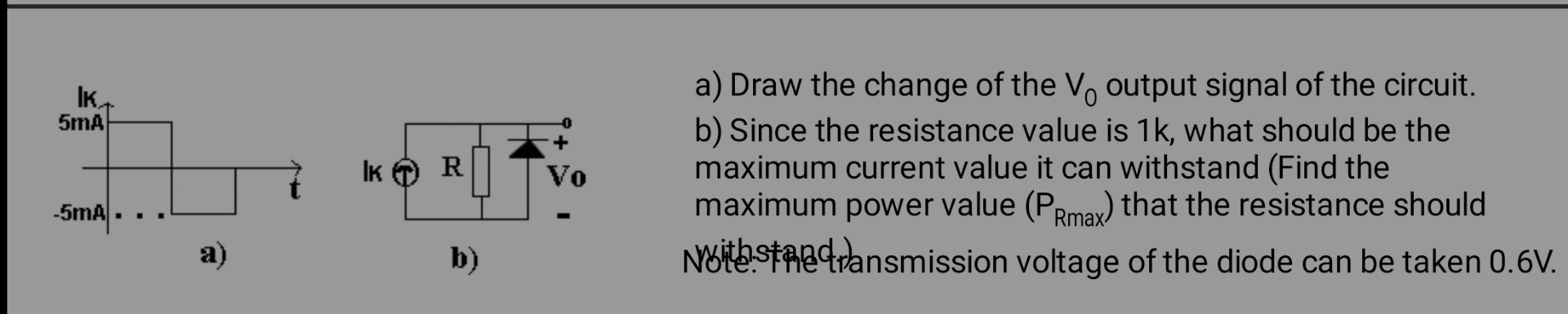 Solved a)b)a) ﻿Draw the change of the V0 ﻿output signal of | Chegg.com