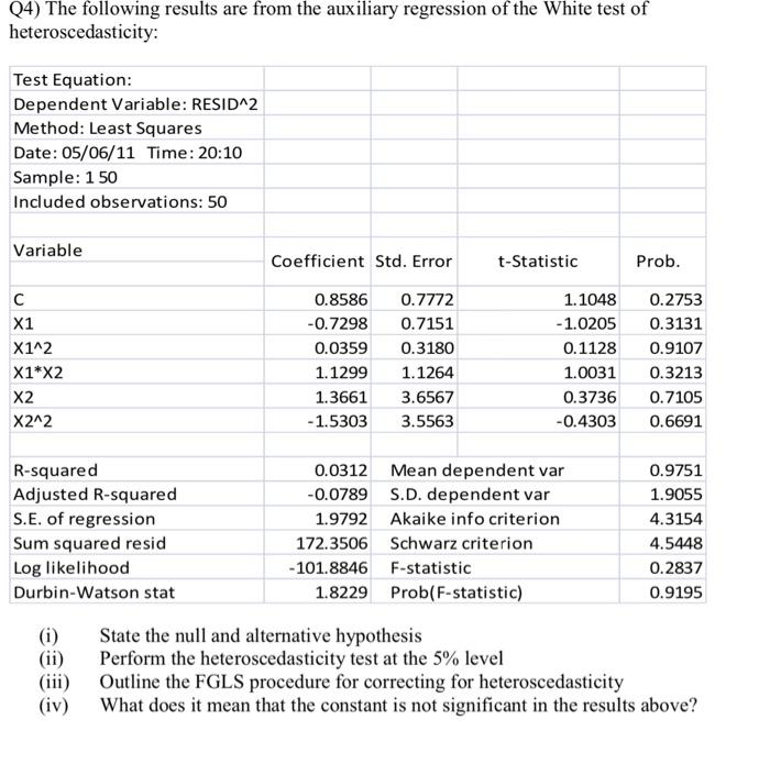 Solved 04) The following results are from the auxiliary | Chegg.com