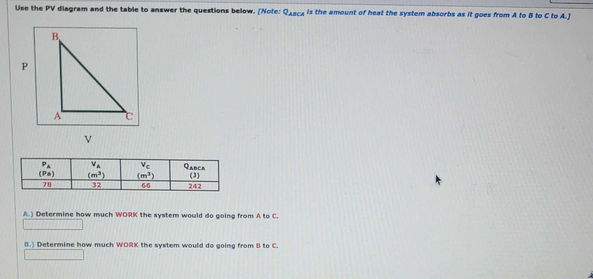 Solved Use the PV diagram and the table to answer the | Chegg.com