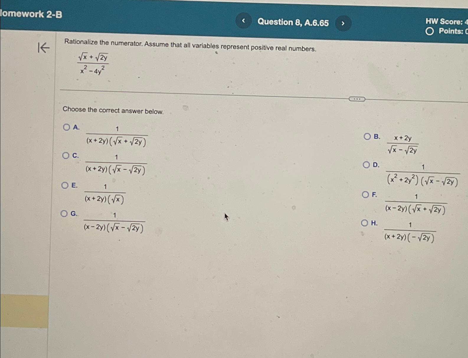 Solved lomework 2-BQuestion 8, ﻿A.6.65HW | Chegg.com