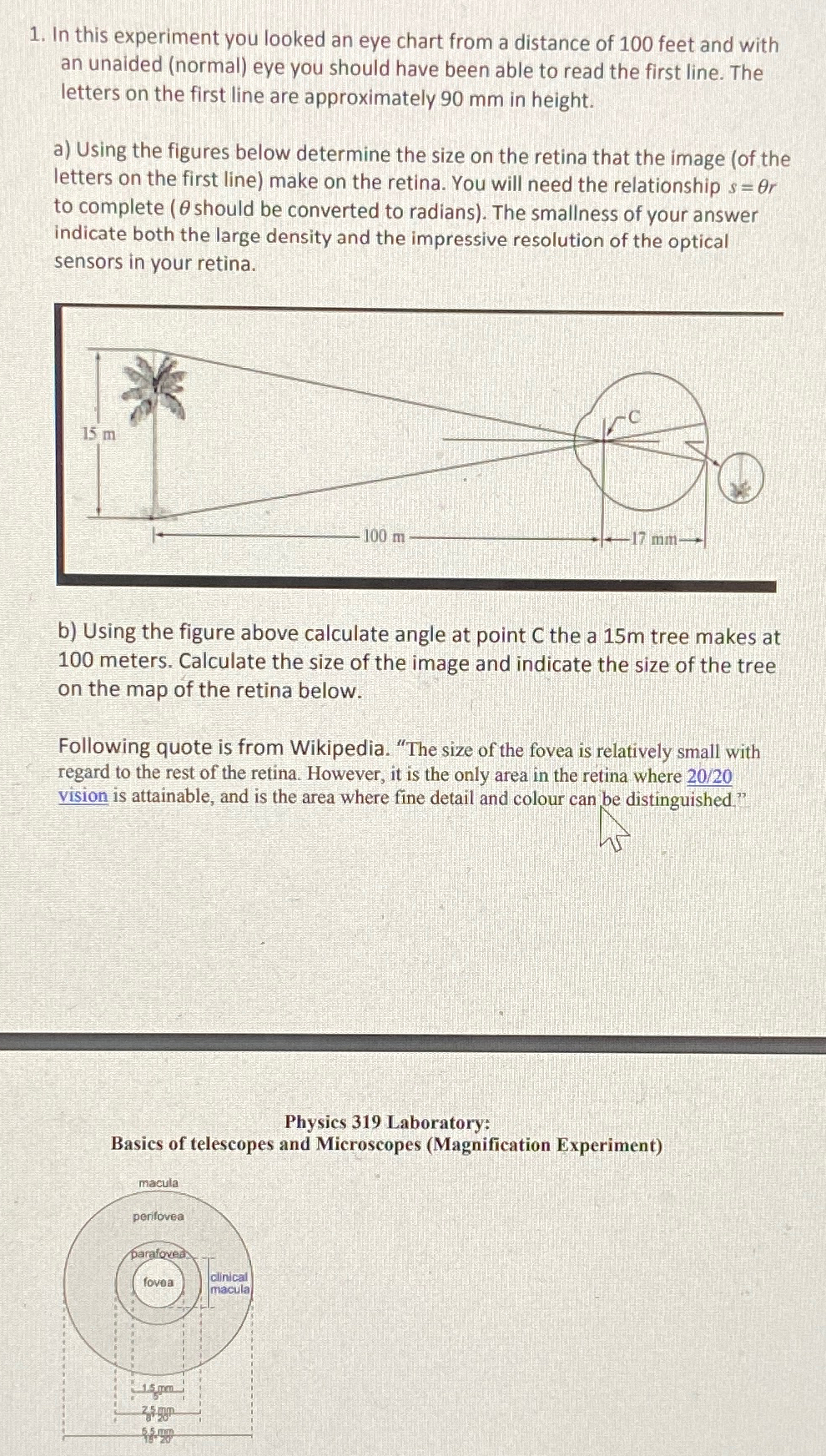 Solved In this experiment you looked an eye chart from a | Chegg.com