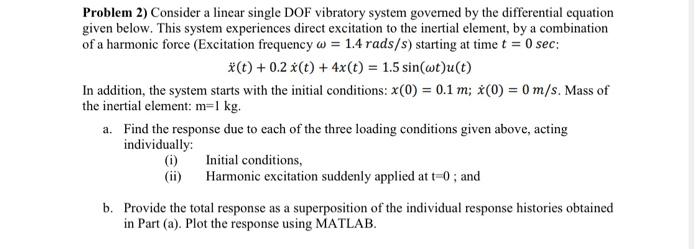 Problem 2) Consider a linear single DOF vibratory | Chegg.com