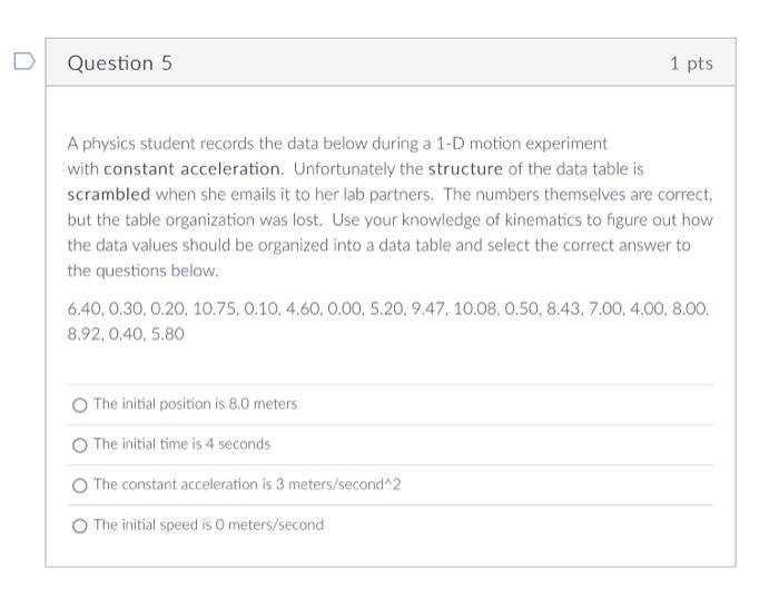Solved A physics student records the data below during a 1-D | Chegg.com