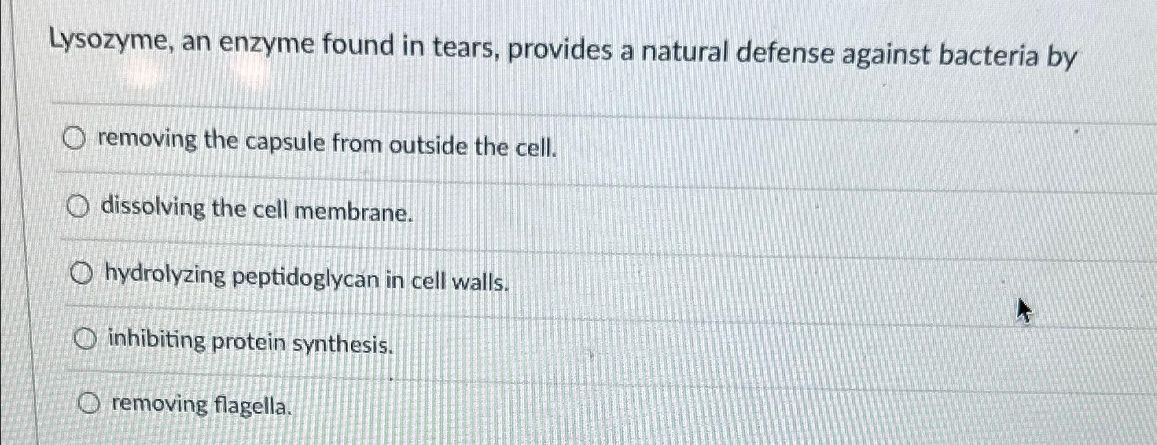 Solved Lysozyme, an enzyme found in tears, provides a | Chegg.com