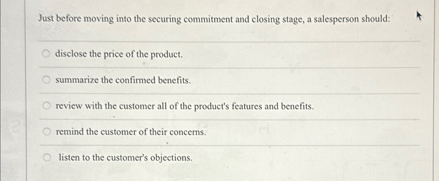 Solved Just before moving into the securing commitment and | Chegg.com