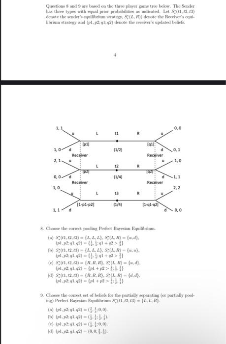 Solved Questions 8 and 9 are based on the three player game | Chegg.com