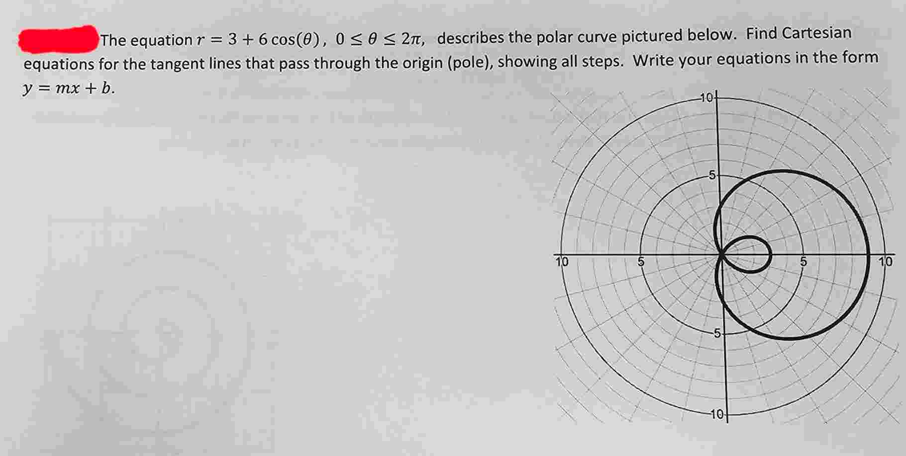 Solved The equation r=3+6cos(θ),0≤θ≤2π, ﻿describes the polar | Chegg.com