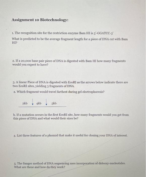 Solved Assignment 10 Biotechnology: 1. The recognition site | Chegg.com