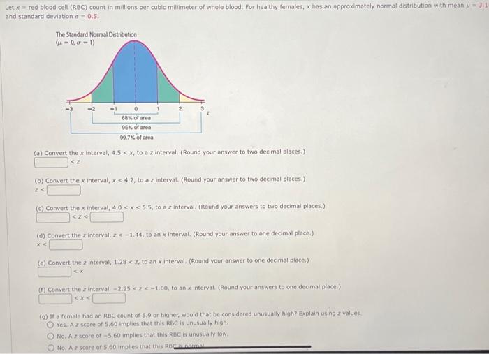 Solved et x= red blood cell (RBC) count in maltions per | Chegg.com