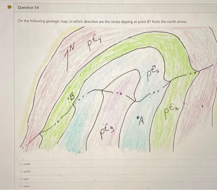 Solved On the following geologic map, in which direction are | Chegg.com